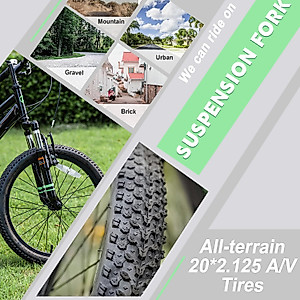 AVASTA 20'' Big Kids Mountain Bike for Age 6 7 8 9 10 11 12 Years Old Boys Girls Teen with Suspension Fork Front & Rear Dual Hand Brakes 6 Speeds Drivetrain, Black