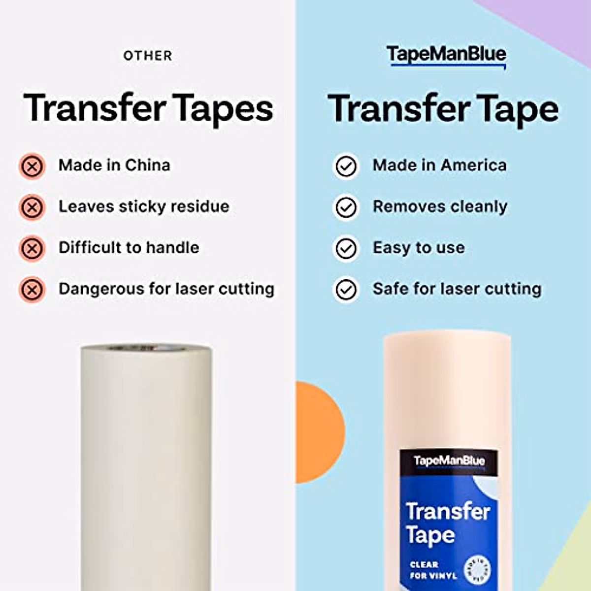 6" x 100' Roll of Clear Transfer Tape for Vinyl, Made in America, Vinyl Transfer Tape for Cricut Crafts, Decals, and Letters