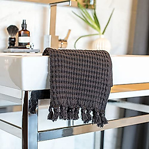 GILDEN TREE Decorative Waffle Hand Towels for Bathroom, Quick Drying Fingertip Towel, 2 Pack, Modern Style (Faded Black)