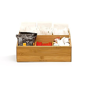 Mind Reader Coffee Condiment and Accessories Caddy Organizer with 9 Organizing Compartments, Bamboo Brown
