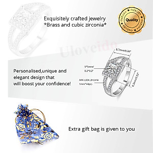 Uloveido Women's White Gold Plated Princess Cut Cubic Zirconia Wedding Engagement Ring Split Shank Solitaire Anniversary Ring (Size 8) WX013