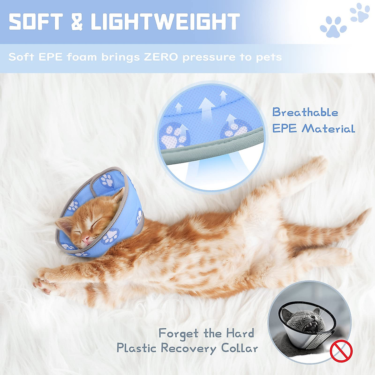 Supet Cat Cone Collar Soft to Stop Licking After Surgery Cat Recovery Collar for Small Large Cats Adjustable Elizabethan Collar for Cats Kittens