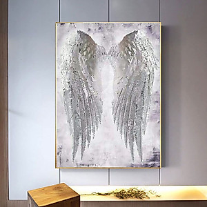 DIY 5D Diamond Painting Kits White Angel Wing Full Drill Round Diamond Art Paint by Number Kits for Beginner Crystal Cross Stitch for Wall Decoration 30x40cm