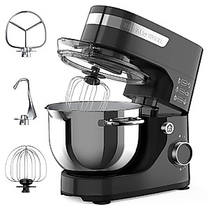 Stand Mixer, whall 12-Speed Tilt-Head Kitchen Mixer,for Baking Bread,Cakes,Cookie,Pizza,Salad, Electric Food Mixer with Dough Hook/Wire Whip/Beater, Stainless Steel Bowl,（black)