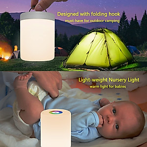 Portable Touch Bedside Nursery Lamp, Night Light,Rechargeable Camping Light, Dimmable Warm Light RGB Color Changing, USB Ports, Night Lights for Bedrooms Kids/Children/Girls, by Zapex 1001 White