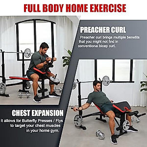 OPPSDECOR 660lbs 6 in 1 Weight Bench Set with Squat Rack, Workout Bench with Leg Extension Preacher Curl Rack Multi-Function Bench Press Set for Home Gym, ZWX1113 New Version Weight Bench