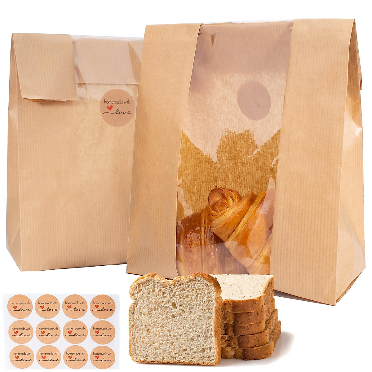 SUNPRO 35 Packs Paper Bread Bags for Homemade Bread, Sourdough Bread Bags Homemade Bread Storage Bags with Clear Window Large Bread Bags 13.7x8.2x3.5 inch Sourdough Bags