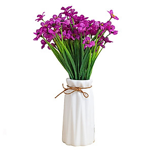 16 Bundles Artificial Plants for Outdoors UV Resistant No Fade Fake Plastic Flowers Decoration Faux Plastic Greenery Garden Indoor Home Yard Kitchen Office Wedding Porch Window Box Decor (Purple) .