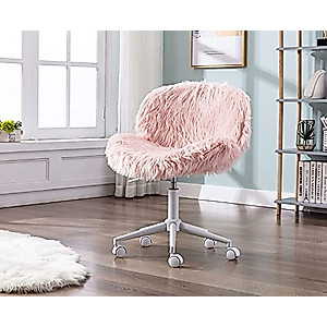 Shunzhi Sakura Pink Fuzzy Faux Fur Vanity & Task Chair
