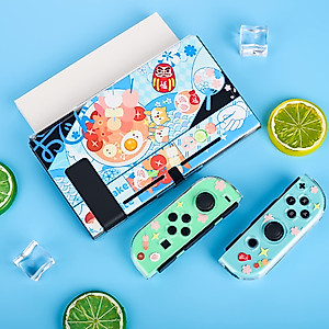 Cute Dockable Case for Nintendo Switch, FANPL Cover Case Compatible with Switch Console and Joy Con Controller, Comfortable Hard PC Shell, Blue Switch Skin Accessories for Girls - Cute Cuisine Pattern