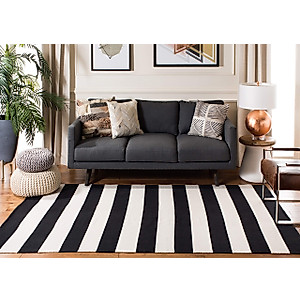 SAFAVIEH Montauk Collection Area Rug - 5' x 8', Black & Ivory, Handmade Flat Weave Boho Farmhouse Cotton Stripe, Ideal for High Traffic Areas in Living Room, Bedroom (MTK712D)