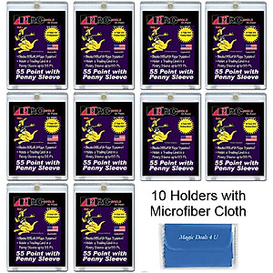 10-Count Pro-Mold 55pt. Magnetic ONE-Touch Card Holders Holds Sleeved Card MH55S (with Microfiber Cloth)