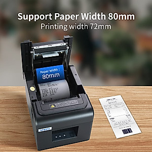vretti Thermal Receipt Printer, 3'1/8 80mm Direct Thermal Printer with USB Serial LAN Port - Kitchen POS Printer ESC/POS Command Support Cash Drawer