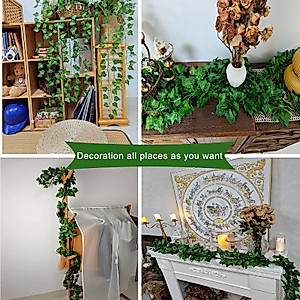 OHEMDI 12 Pack 84 feet Artificial Ivy Greenery Garland, Fake Vines Pants with Fake Leaves, Vines for Bedroom Wedding Home Kitchen Garden Party Room Decor (Green)