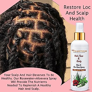 Organic Aloe Vera & Rose Water Moisturizing Spray for Locs and Dreadlocks - Nourishing and Refreshing Natural Hair & Scalp Mist, 6.8 oz