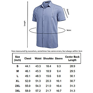 COOFANDY Men's Short Sleeve Button Down Shirt for Men Summer Casual Cotton Shirt~ Grey Blue