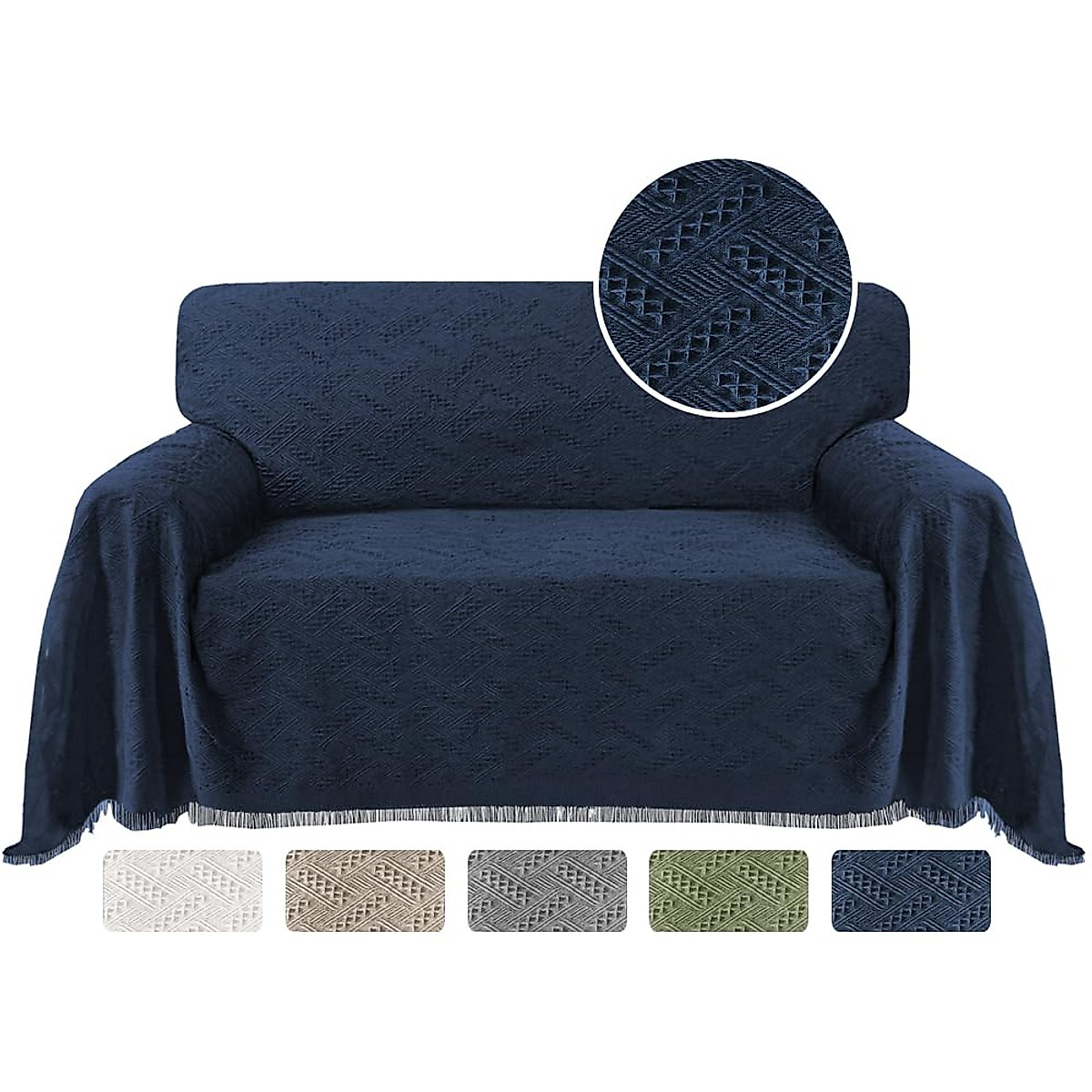 Turquoize Cotton Sofa Cover Couch Cover Navy Couch Protector Sofa Throw Cover for Couches Washable Sectional Sofa Couch Covers for Dogs Feature Geometrical Woven Fabric(71"x 102",Large, Navy)