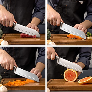 OAKSWARE 7" Santoku Knife, Razor Sharp Kitchen Cutting Chopping Chef Knife, Professional High Carbon German Steel Cooking Knife for Meat, Vegetables, and Fruits