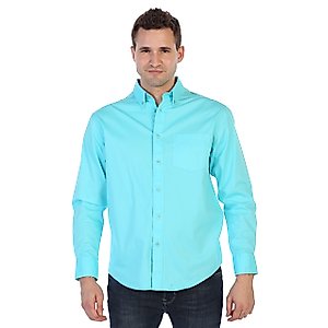 Gioberti Mens 100% Cotton Twill Oxford Long Sleeve Shirt, Aqua, 2X Large