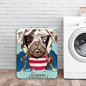 Pirate Pug Dog Print Collapsible Laundry Hamper, 60L Waterproof Laundry Baskets Washing Bin Clothes Toys Storage for Dorm Bathroom Bedroom