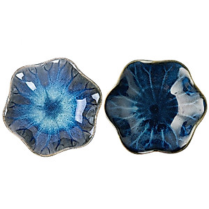 NJLJOM 2 Pack Ceramic Spoon Rest, Lotus Shape Heat-Resistant Utensil Rest for Kitchen Counter, Coffee Spoon Rest, Dessert Plates，Small Serving Plates, Kitchen Accessories (Deep Color)