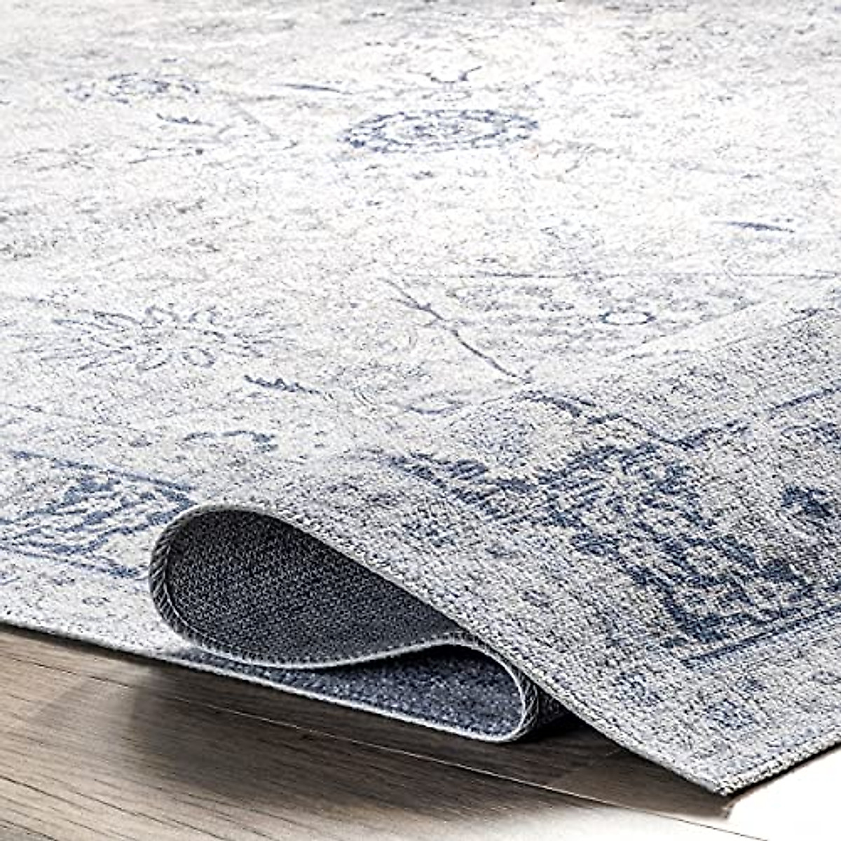 Rugs USA x Lauren Liess Bayberry Vintage Machine Washable Ultra Thin Area Rug, 5' x 8', Light Blue