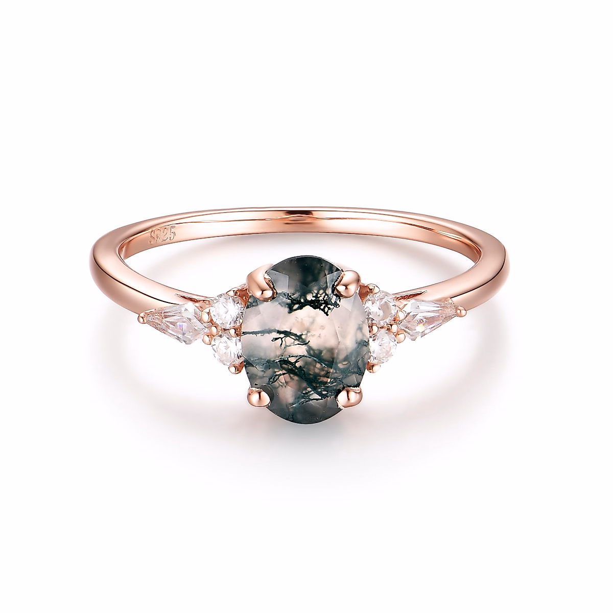 ITI KUOLOLIT Natural Moss Agate Ring Sterling SilverWedding Engagement Ring Green Agate Promise Wedding Rings for Women 6*8 Oval (Moss agate Rose, 6)