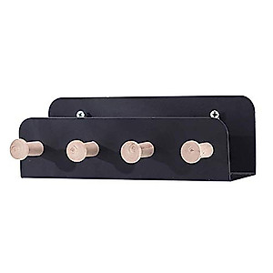 PIBM Stylish Simplicity Shelf Wall Mounted Floating Rack Shelves Metal Wooden Storage Key Frame Coat Hook,3 Colors, Black , 22x8x7cm