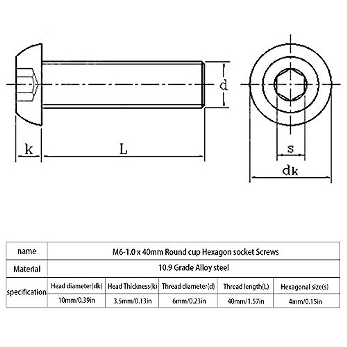 25pcs M6-1.0 x 40mm Round Cup Hexagon Socket Screws10.9 Grade Alloy Steel, Oxidized Black Surface Treatment、Full Thread, Allen Socket Drive (Size: M6x40)