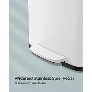 SONGMICS Kitchen Trash Can, 13 Gallon (50 L) Stainless Steel Garbage Can, with Stay-Open Lid and Step-on Pedal, Soft Closure, Tall, Large and Space-Saving, White and Black ULTB530W50
