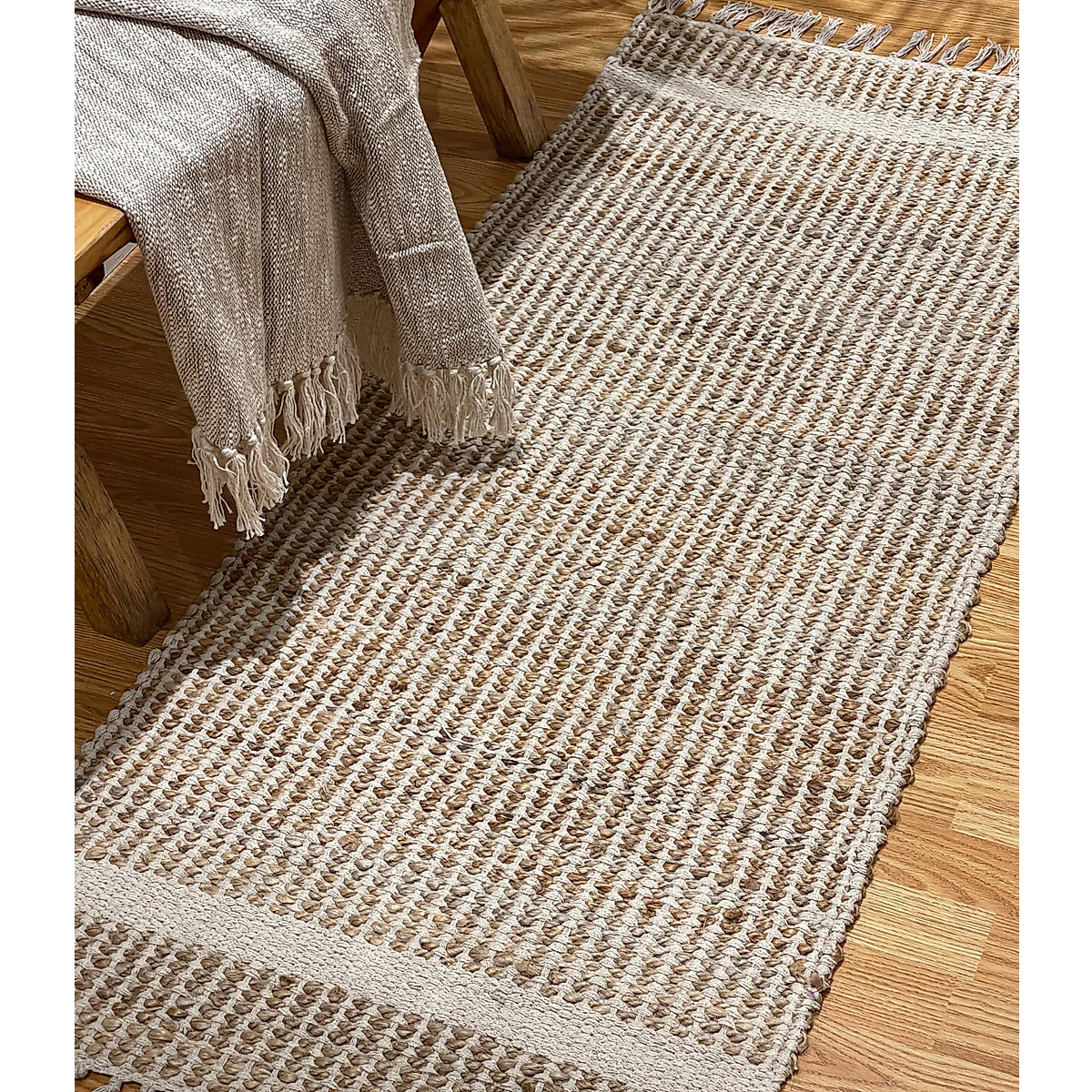 Chardin home Jute Rugs Collection- 2x5 Feet Jute Boucle Rug, Long, Boho, Rustic, Natural Jute/Sand Color, Hand Braided Runner Rug for Bedroom, Living Room, Kitchen and hallways