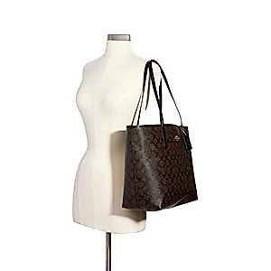 COACH WOMENS City Tote In Signature Canvas (Brown Black)