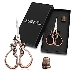 Vintage European Style Embroidery Scissors, Sewing Scissors Sharp Tip Stainless Steel, DIY Tools Dressmaker Shears with Tassel,Thimble, Tailor Scissor for Fabric, Embroidery, Needlework(Rose Gold)