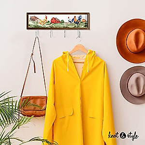 Knot and Style Rooster Decor Wall Art - Chicken Kitchen Decor (4 x Towel/Coat/Key Hooks) Made from Wood 3.5 x 16.9 & Wall Mounting Screws Country Kitchen Decor - Rooster Kitchen Decorations