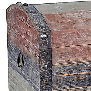 Household Essentials Large Wooden Storage Trunk, Weathered Wood with Paint Finish, Hinged Lid with Metal Accents