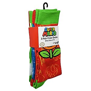 Controller Gear Super Mario Evergreen - 3 Pack Super Mario Merchandise Crew Socks