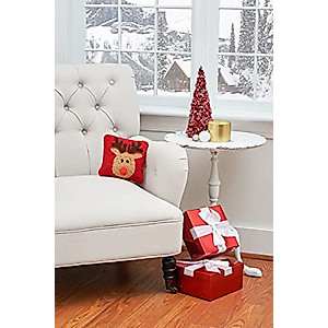 C&F Home Reindeer Games Petite Hooked Christmas Pillow 8 x 8 Red