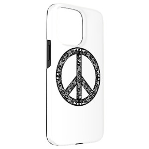 iPhone 15 Pro Max Cool Black & White Floral Patterned Peace Sign Case