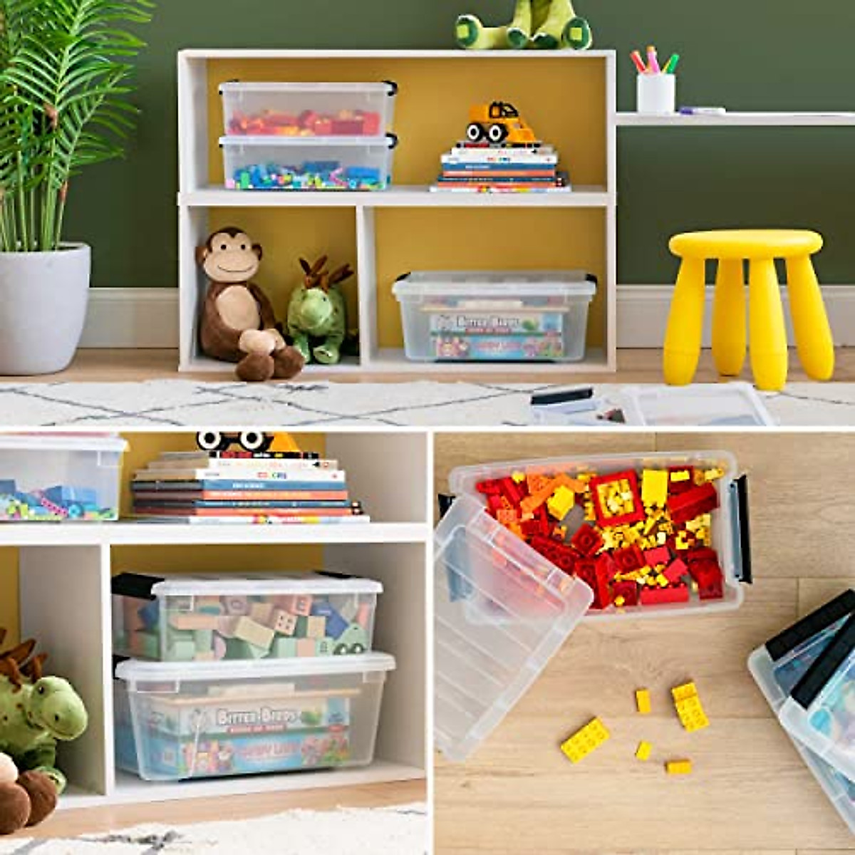 IRIS USA 19 Quart Stack & Pull™ Box, Clear with Black Handles, Set of 6