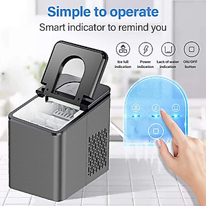 SOOPYK Ice Makers Countertop, Portable Ice Makes 27 lbs in 24 hrs - 9 Ice Cubes Ready in 5-7 Mins, Ice Maker Machine with Self- Cleaning Function with Ice Scoop and Basket