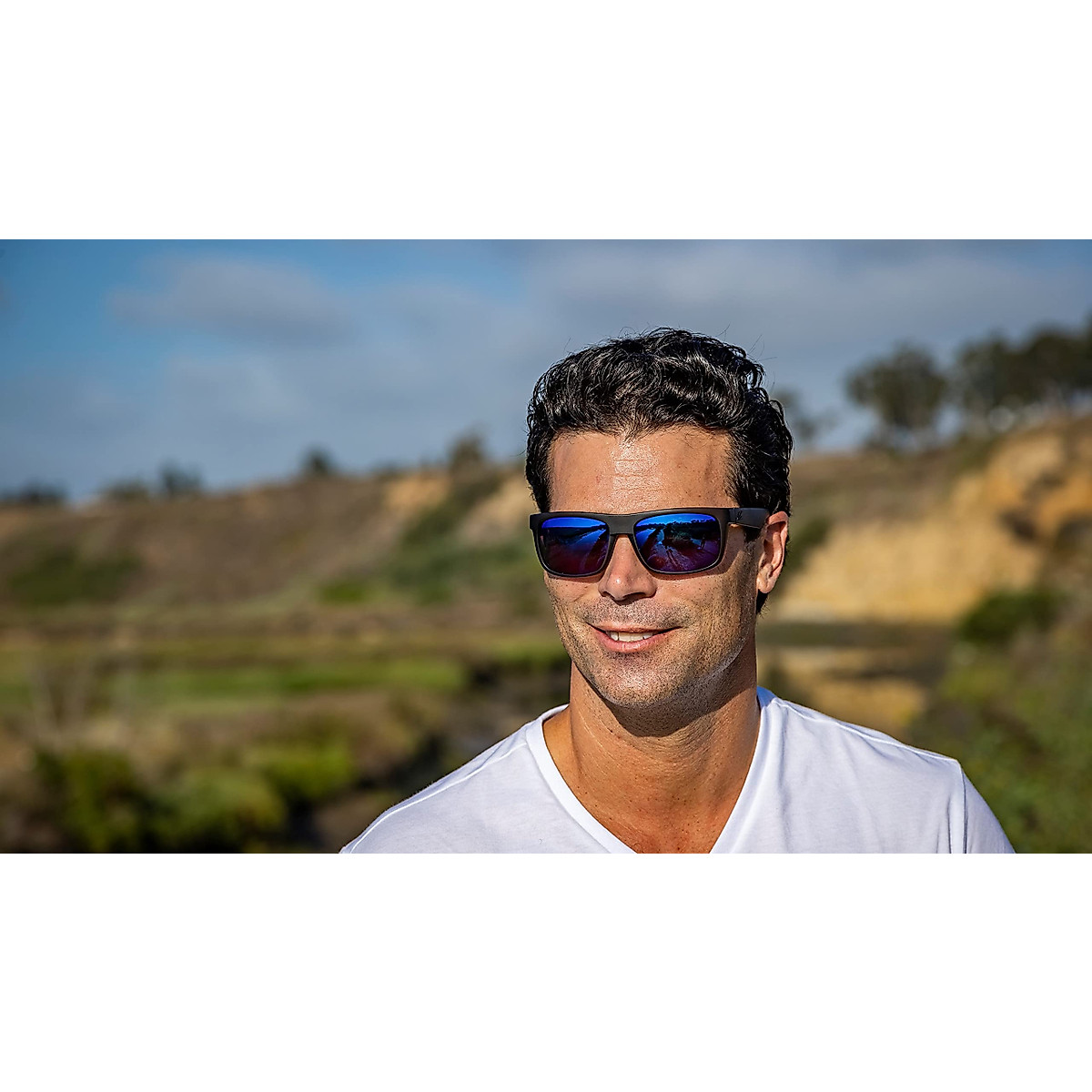 Kaenon Mens Burnet Mid Sunglasses - Matte Carbon Black | Ultra Pacific Blue