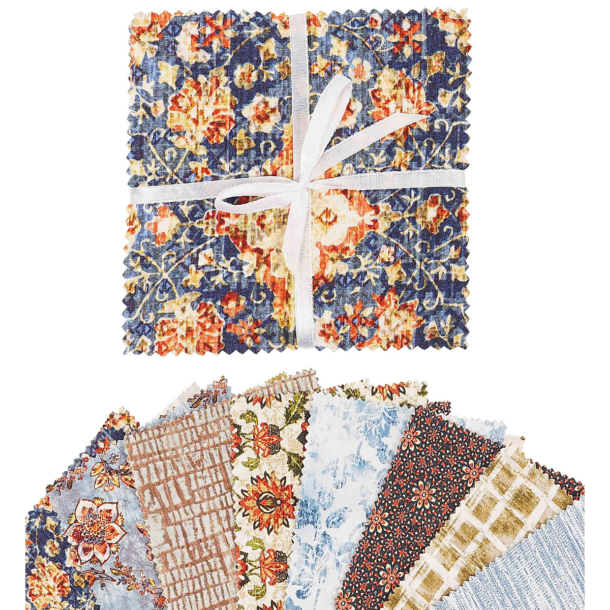 Soimoi Precut 10-inch Floral Floral with Texture Prints Cotton Fabric Bundle Quilting Squares Charm Pack DIY Patchwork Sewing Craft- Multicolor