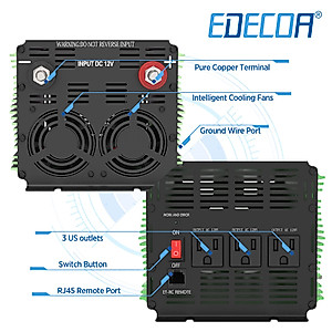 EDECOA 2000W Power Inverter 12V DC to 110V 120V AC 2000 Watts with Remote Control LCD Display USB 3 Outlets for Cars, Trucks, RVs, Rural Cabins