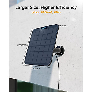 Reolink 6W Solar Panel Black, Non-Stop Solar Power Supply for All Wireless Battery Camera Outdoor, Compatible with TrackMix/Argus PT Ultra/Duo 2/Eco Ultra/3 Ultra, Waterproof, Adjustable Mount(Black)