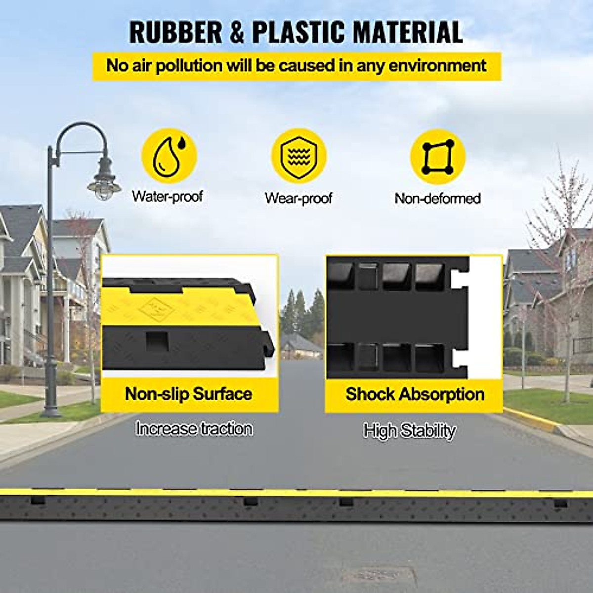 Happybuy 3 Pack of 2 Channel 11000lbs per Axle Capacity Protective Wire Cord Ramp Driveway Rubber Traffic Speed Bumps Cable Protector