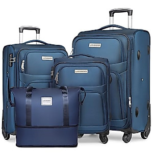 LARVENDER Softside Luggage Sets 3 Piece with Duffel Bag, Expandable Rolling Suitcases Set with Spinner Wheels, Lightweight Upright Travel Luggage Set with TSA-Approved Lock, Blue(20/24/28)"