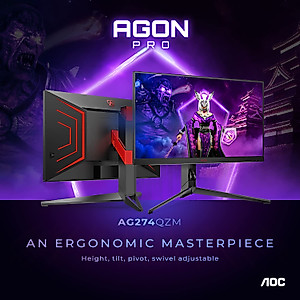 AOC Agon PRO AG274QZM 27” Tournament Gaming Monitor, QHD 2560x1440, 240Hz 1ms, G-SYNC Compatible, DisplayHDR 1000, Mini-LED Backlight, Height Adjustable,Black