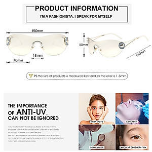 Futuristic Y2K Sunglasses for Women Men,Rimless Sunglasses Fashion Oversized Sun Glasses Shield Wrap Around Sunglasses (Silver/Silver)
