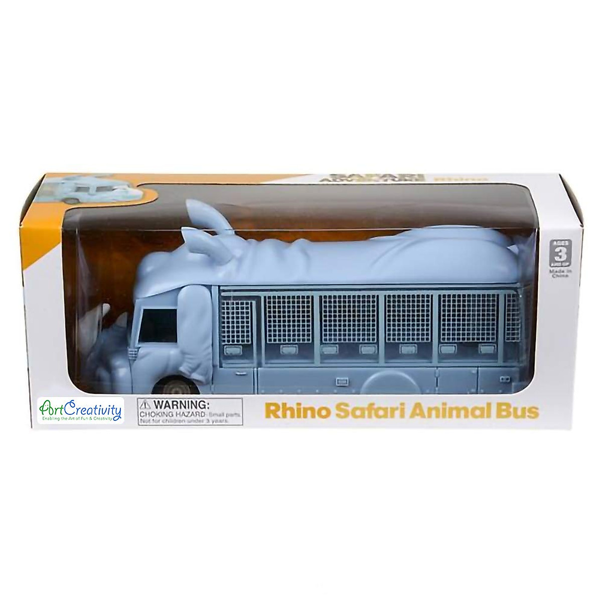 ArtCreativity Pull Back Rhino Safari Animal Bus for Kids, 7 Inch Rhino Design Bus with Pullback Mechanism, Durable Plastic Material, Safari Party Decorations, Best Birthday Gift for Boys & Girls