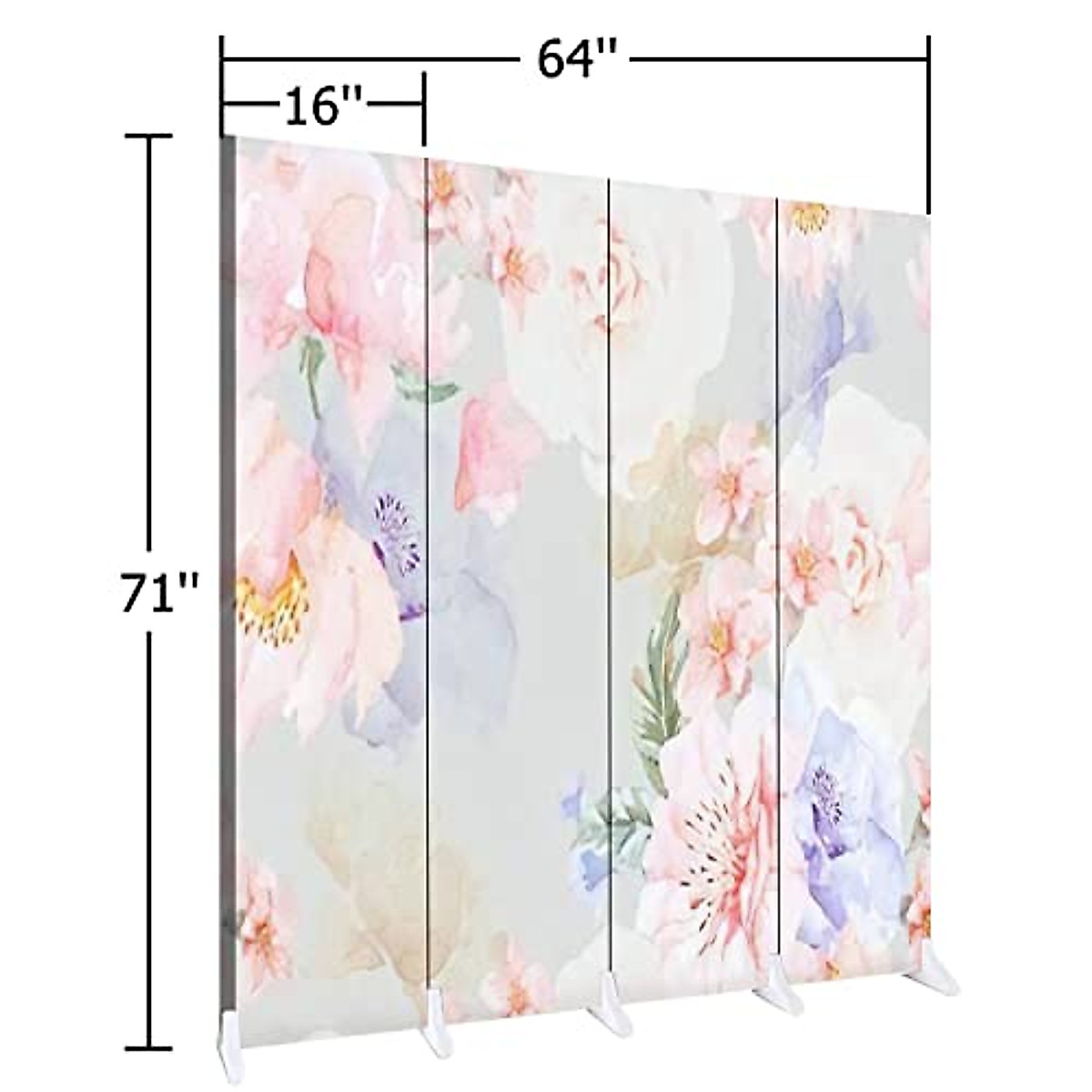 Wood Screen Room Divider Rose Seamless with Watercolor on Pastel Designed for Fabric Luxurious Folding Screen Canvas Privacy Partition Panels Dual-Sided Wall Divider Indoor Display Shelves 4 Panels